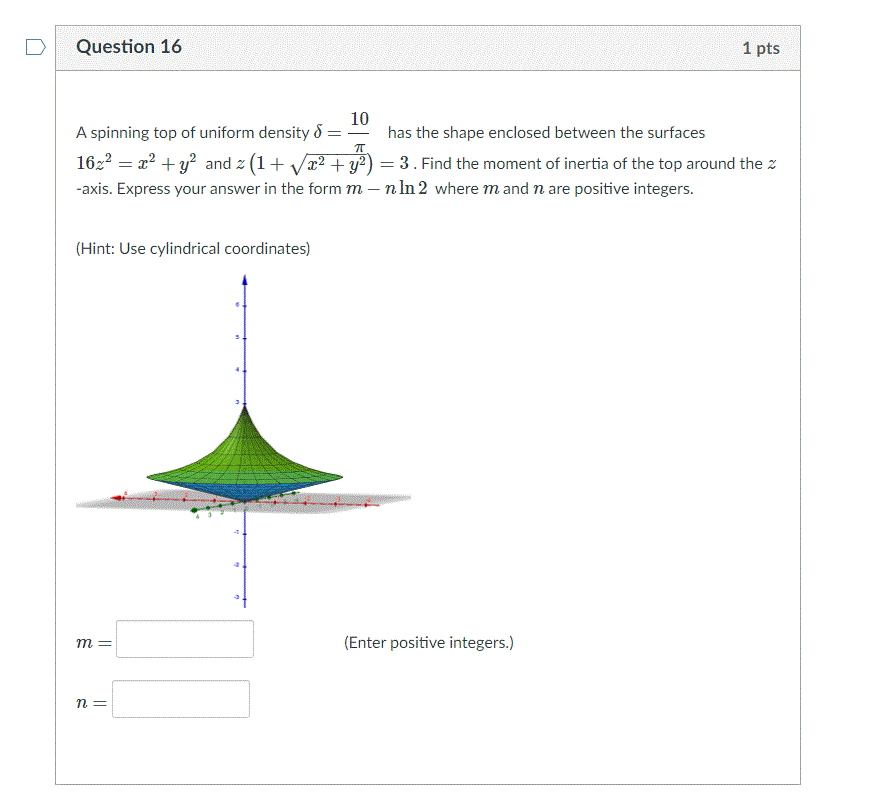 Solved Question 16 1 pts 10 A spinning top of uniform | Chegg.com