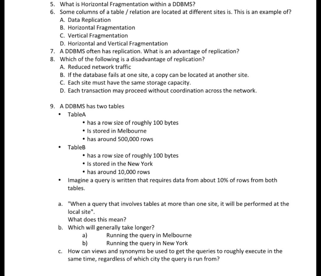 Solved 5 What Is Horizontal Fragmentation Within A Ddbms
