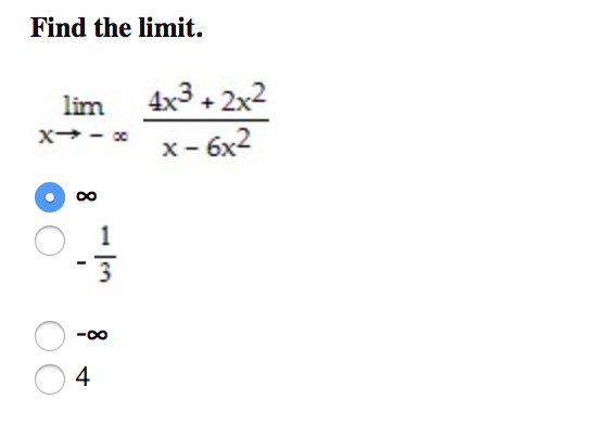Solved Find the limit. lim 4 2 饌) O-1 -00 Find the limit. | Chegg.com