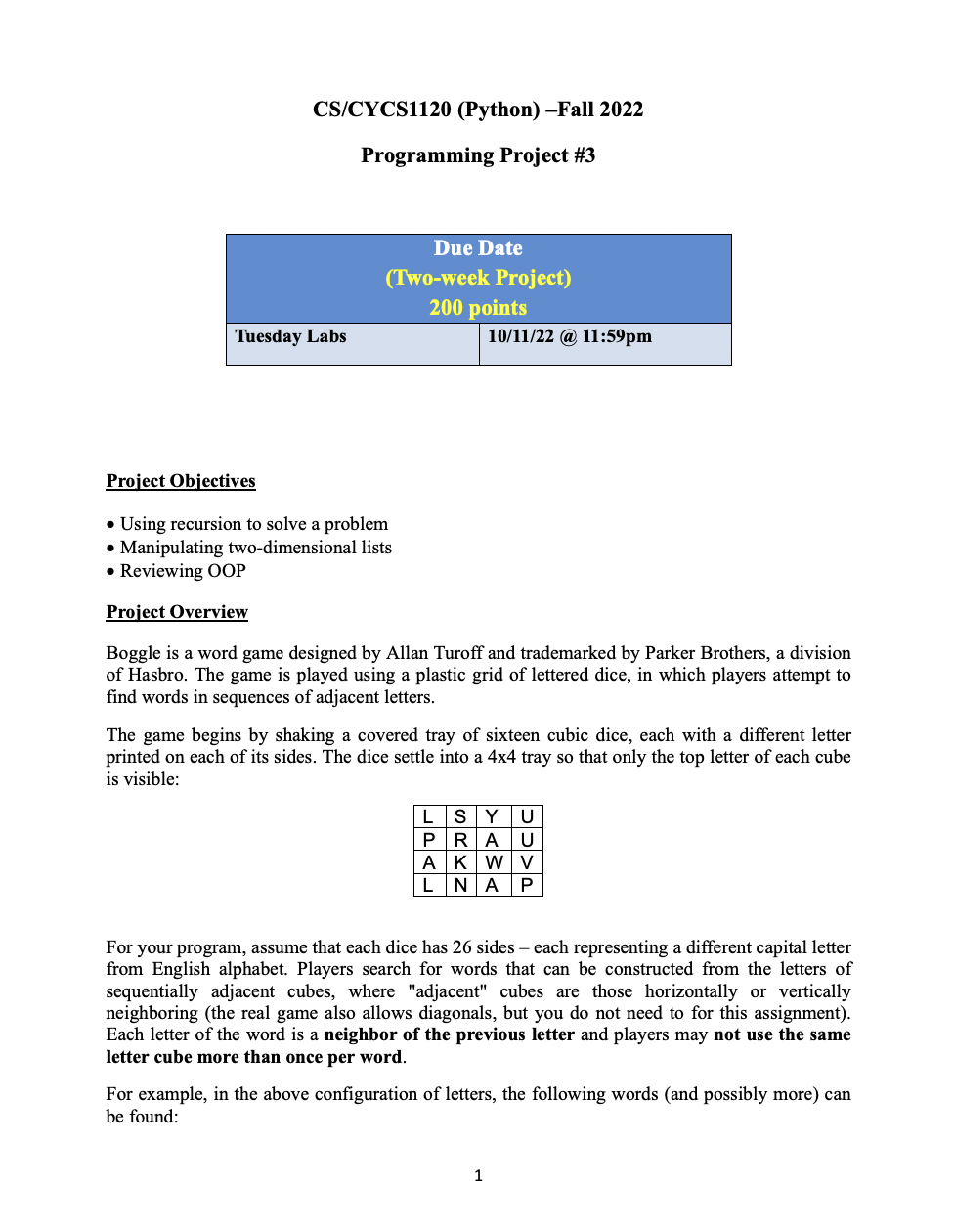 Solved CS/CYCS1120 (Python)-Fall 2022 Programming Project #3 | Chegg.com