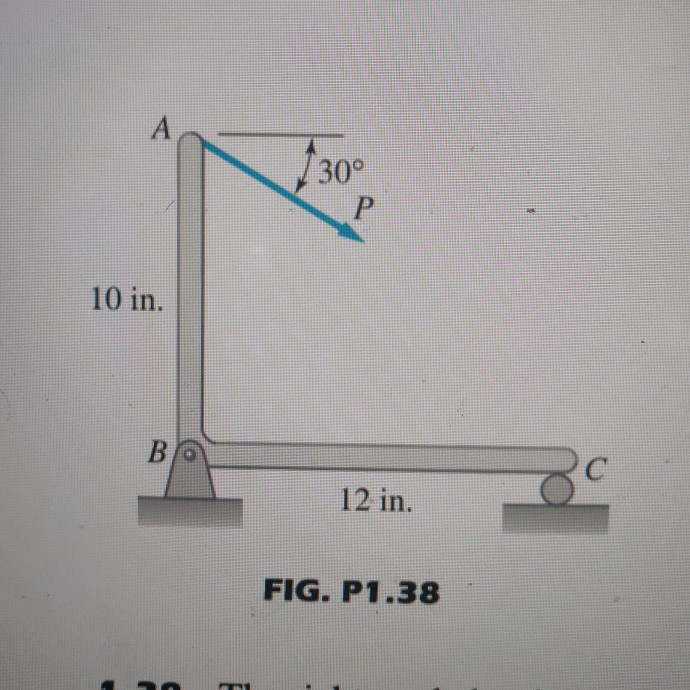 Solved 1.38 The right-angle bar is supported by a pin at B | Chegg.com