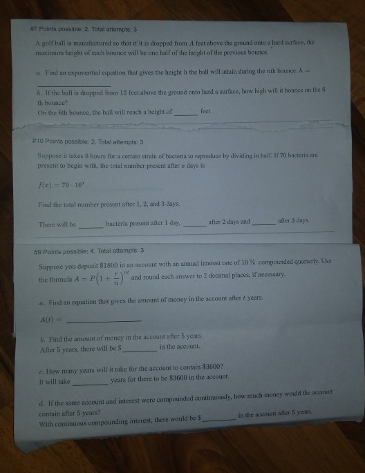 Solved #7 Points possible: 2, Total attempts. 3 A golf ball | Chegg.com