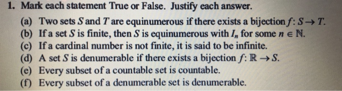 Solved 1. Mark each statement True or False. Justify each | Chegg.com