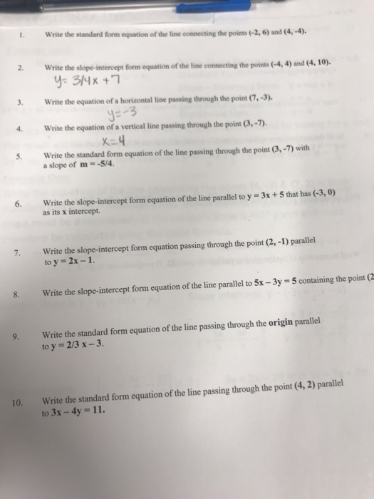 Solved Write the standard form equation of the line | Chegg.com