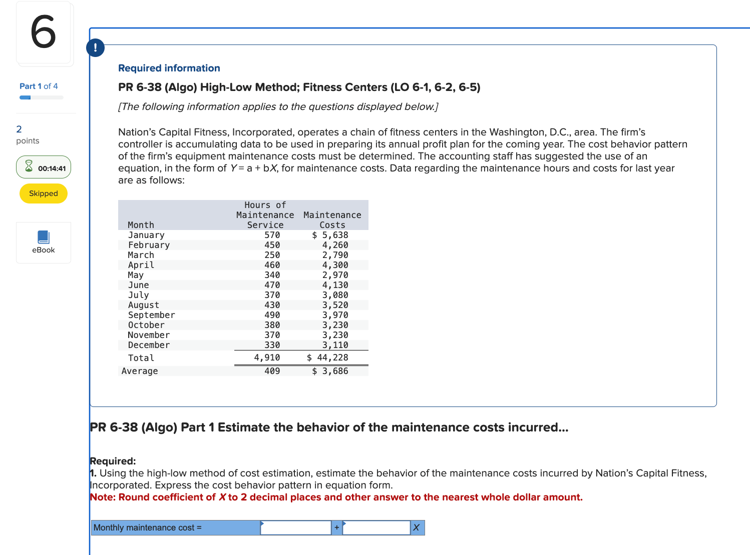 Solved Required informationPR 6-38 (Algo) ﻿High-Low Method; | Chegg.com