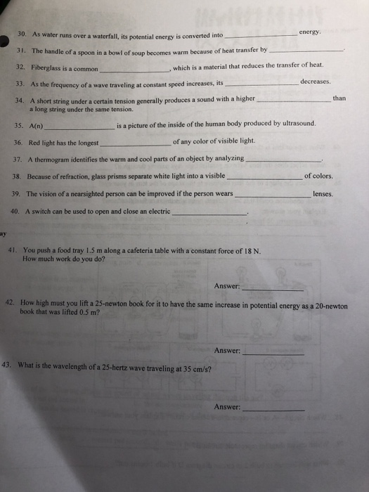Solved 30. As water runs over a waterfall,its potential | Chegg.com
