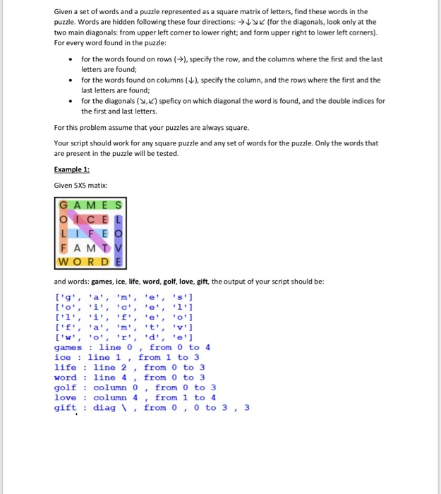 Solved Given a set of words and a puzzle represented as a | Chegg.com