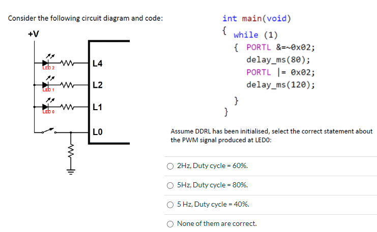 Solved Consider the following circuit diagram and code: +V { | Chegg.com