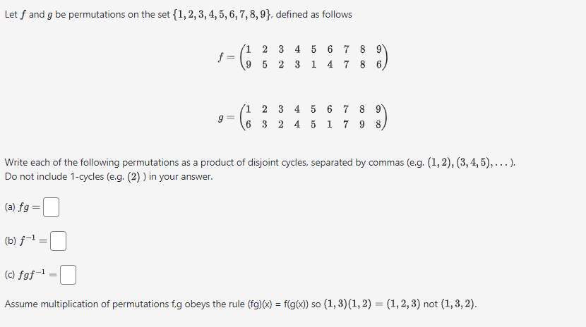 Solved Let f and g be permutations on the set | Chegg.com
