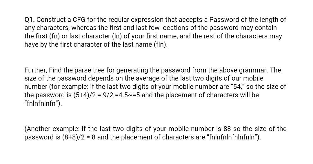 Solved Q1 Construct A Cfg For The Regular Expression That 