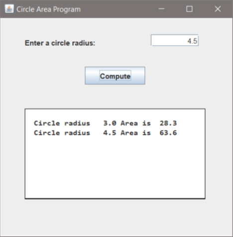 Solved JAVA: Implement a class called CircleArea with a | Chegg.com