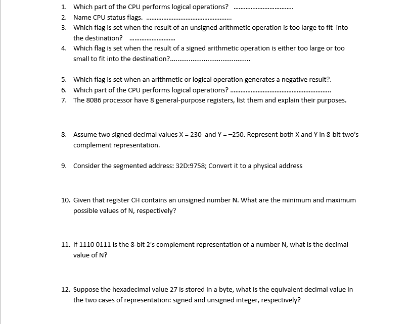 Solved 1. Which part of the CPU performs logical operations? | Chegg.com