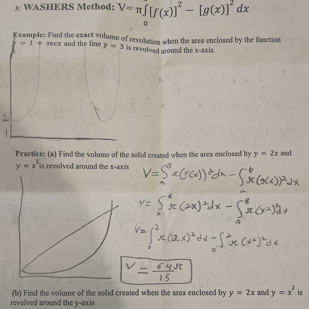 Solved 2 3: WASHERS Method: V=TS [F(x)] – [g(x)]* dx a | Chegg.com