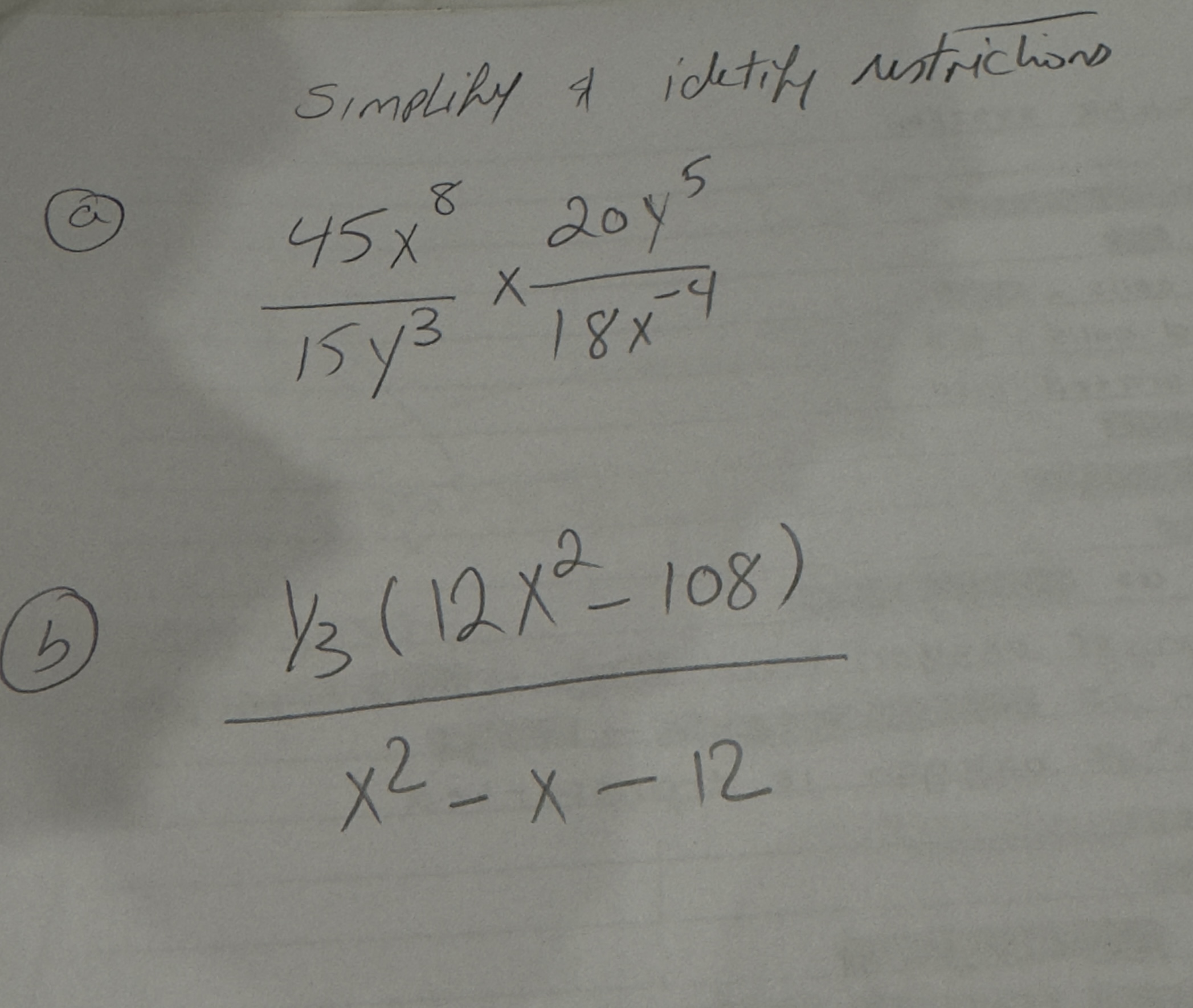 Solved simplify and identify restrictions | Chegg.com