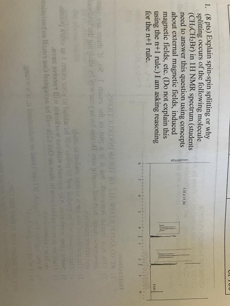 Solved 1. (8 pts) Explain spin-spin splitting or why | Chegg.com
