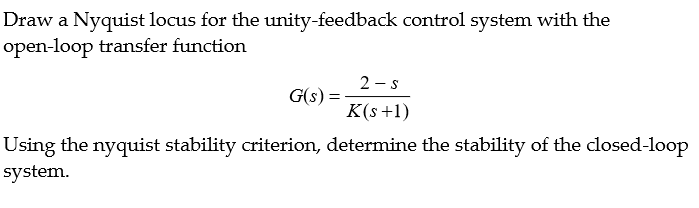 Solved Draw a Nyquist locus for the unity-feedback control | Chegg.com