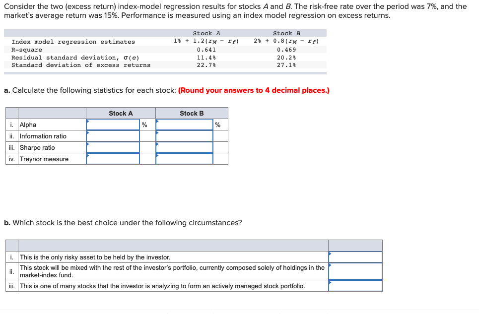 Solved Consider the two (excess return) index-model | Chegg.com