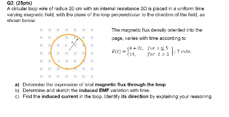 Solved Q2. (25pts) A circular loop wire of radius 20 cm with | Chegg.com