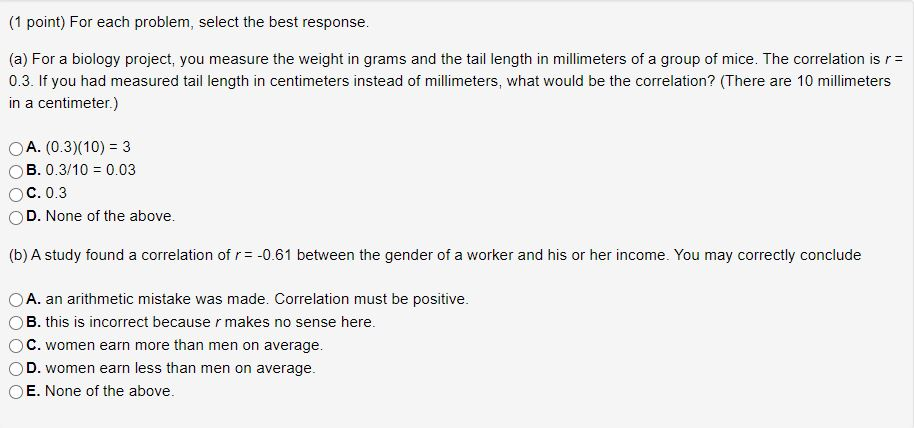 Solved (1 point) For each problem, select the best response. | Chegg.com