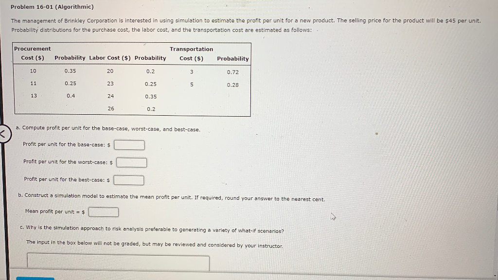 Solved Problem 16-01 (Algorithmic) The management of | Chegg.com