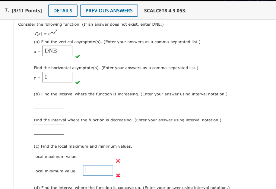 Solved 7. [3/11 Points) DETAILS PREVIOUS ANSWERS SCALCET8 | Chegg.com