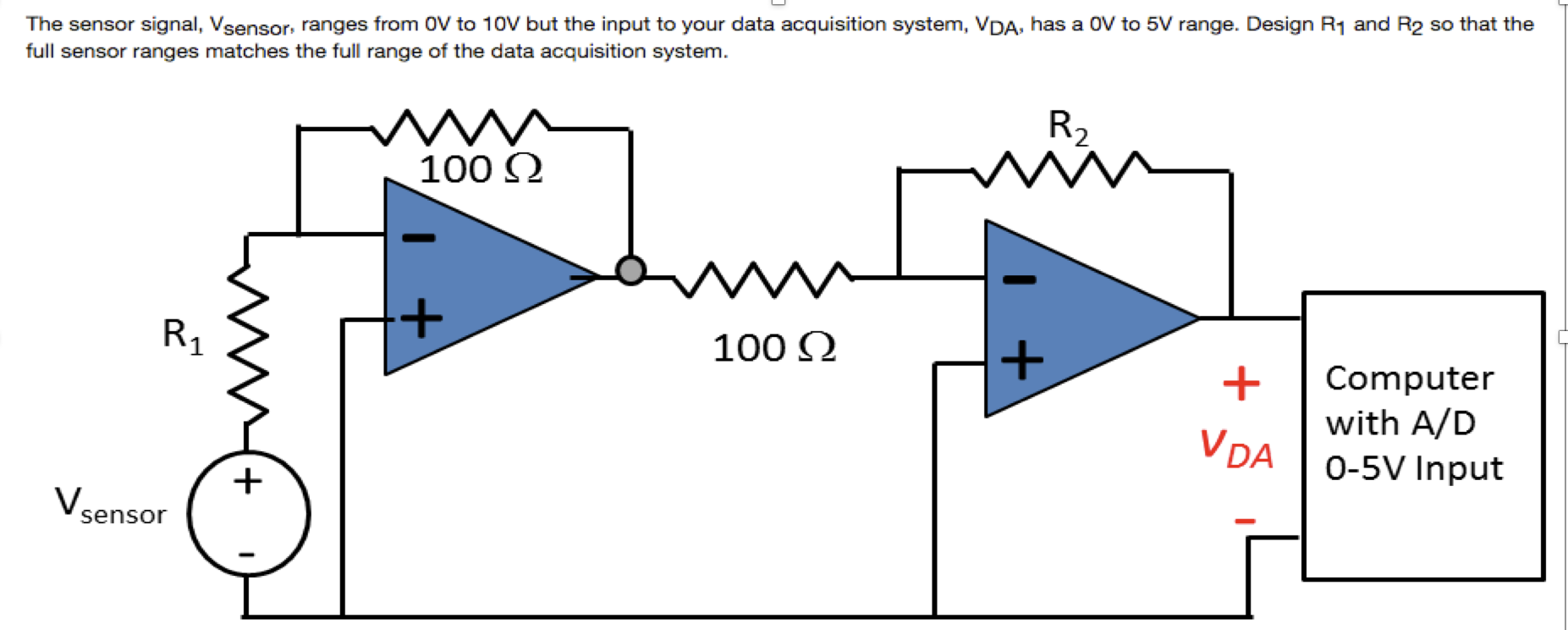 Solved The sensor signal, Vsensor, ranges from OV to 10V but | Chegg.com