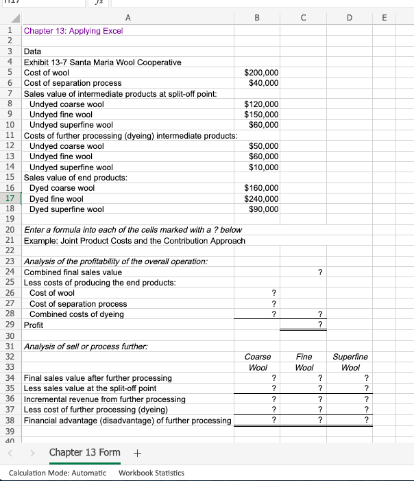 Solved Chapter 13 - Applying Excel Saved Help Save & Exit | Chegg.com