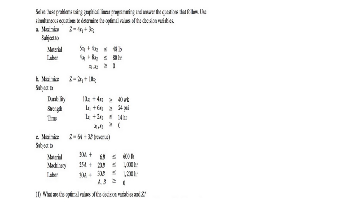 Solved Solve these problems using graphical linear | Chegg.com Solved Solve these problems using graphical linear | Chegg.com