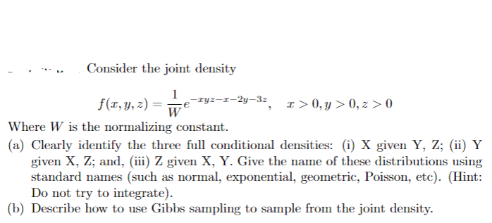 Solved Consider the joint density 1 f(x, y, z) = | Chegg.com