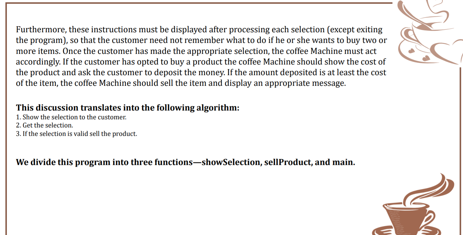 Solved 1 Flowchart PROGRAMMING ASSIGNMENT: Coffee Machine: | Chegg.com