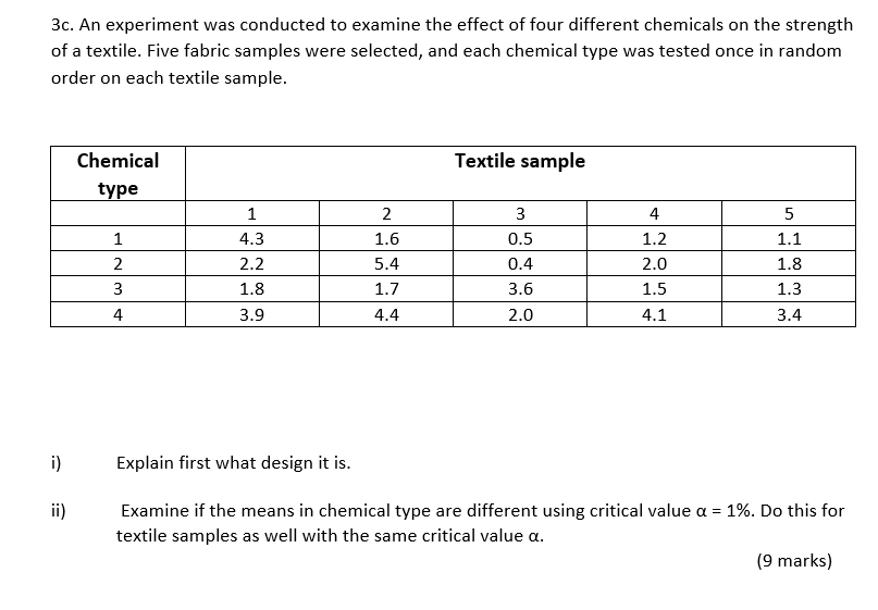 Solved 3c. An experiment was conducted to examine the effect | Chegg.com
