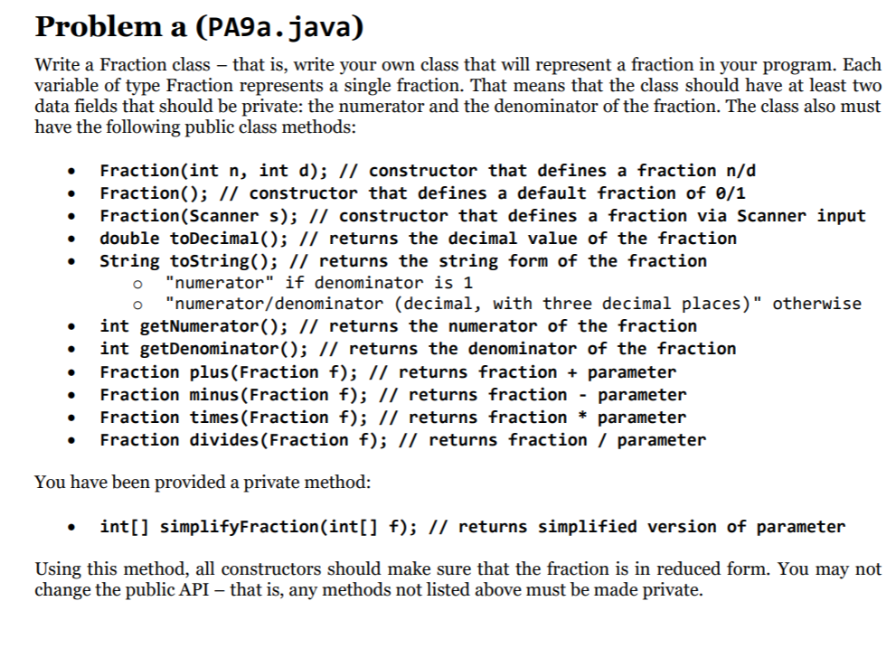 Solved Problem a (PA9a.java) Write a Fraction class – that | Chegg.com