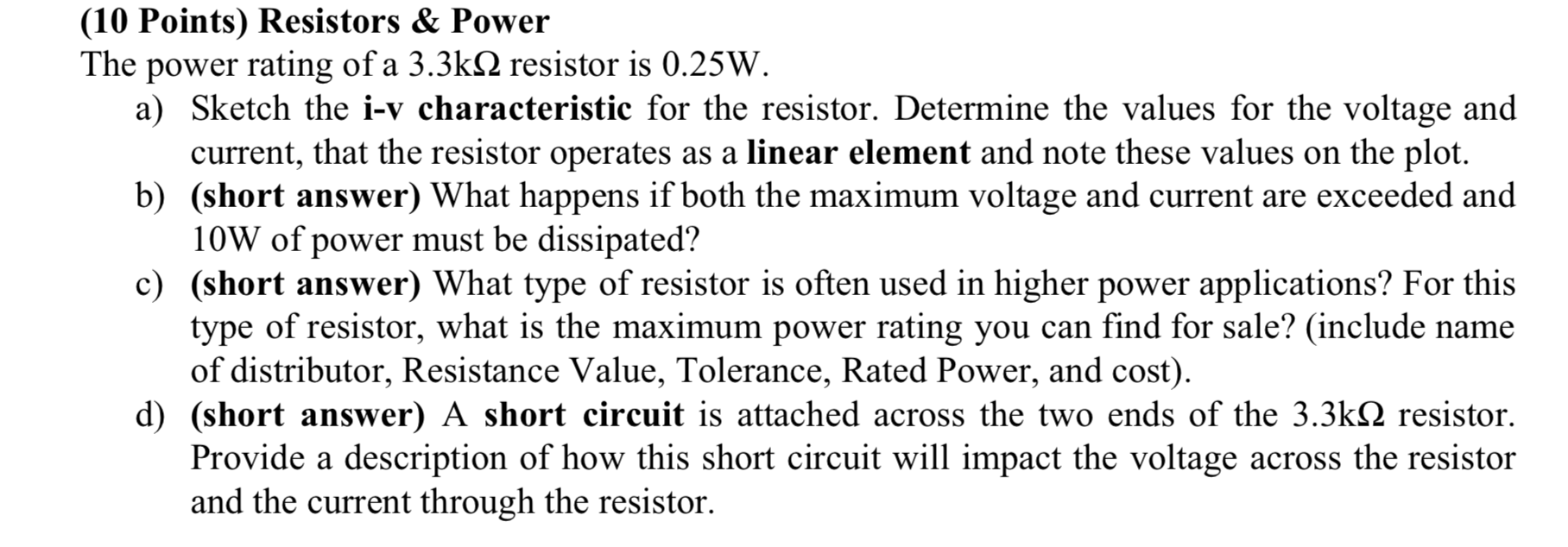 Solved (10 Points) Resistors & Power The power rating of a | Chegg.com