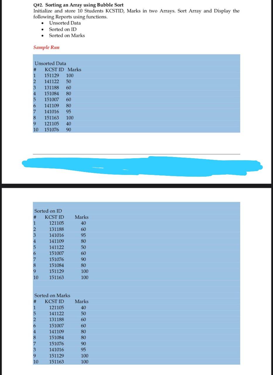 Solved Q#2. Sorting an Array using Bubble Sort Initialize | Chegg.com