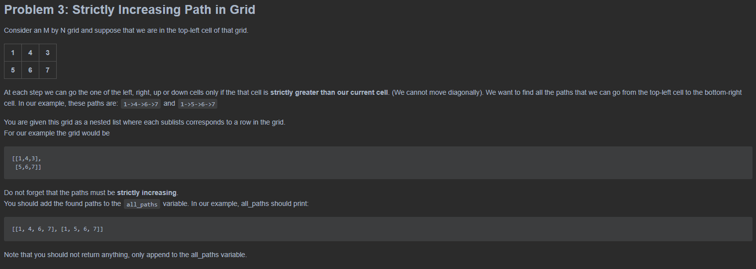 Solved Problem 3: Strictly Increasing Path in Grid Consider | Chegg.com