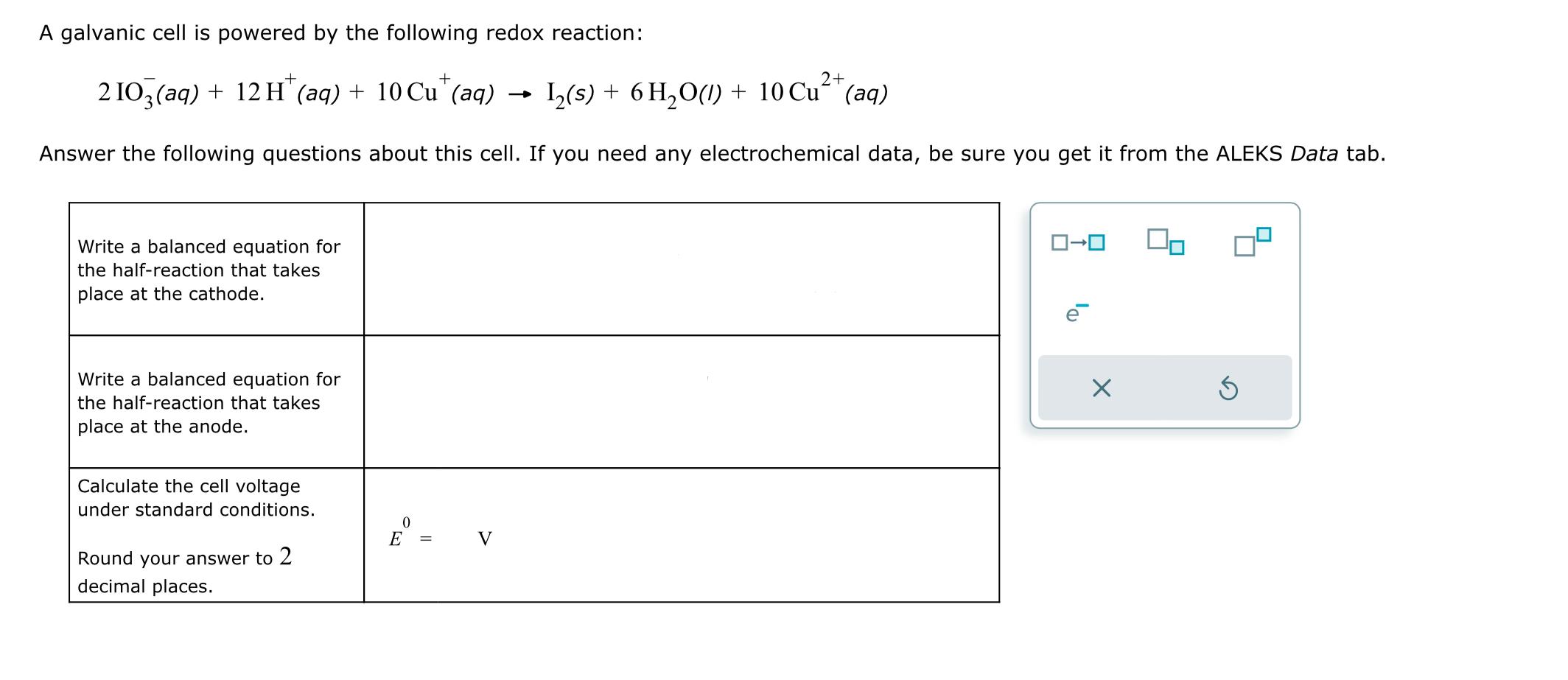 Solved A galvanic cell is powered by the following redox | Chegg.com
