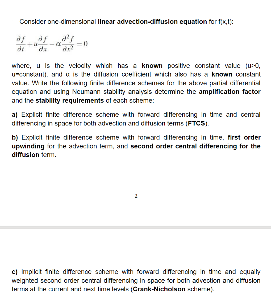 Solved Consider One Dimensional Linear Advection Diffusion