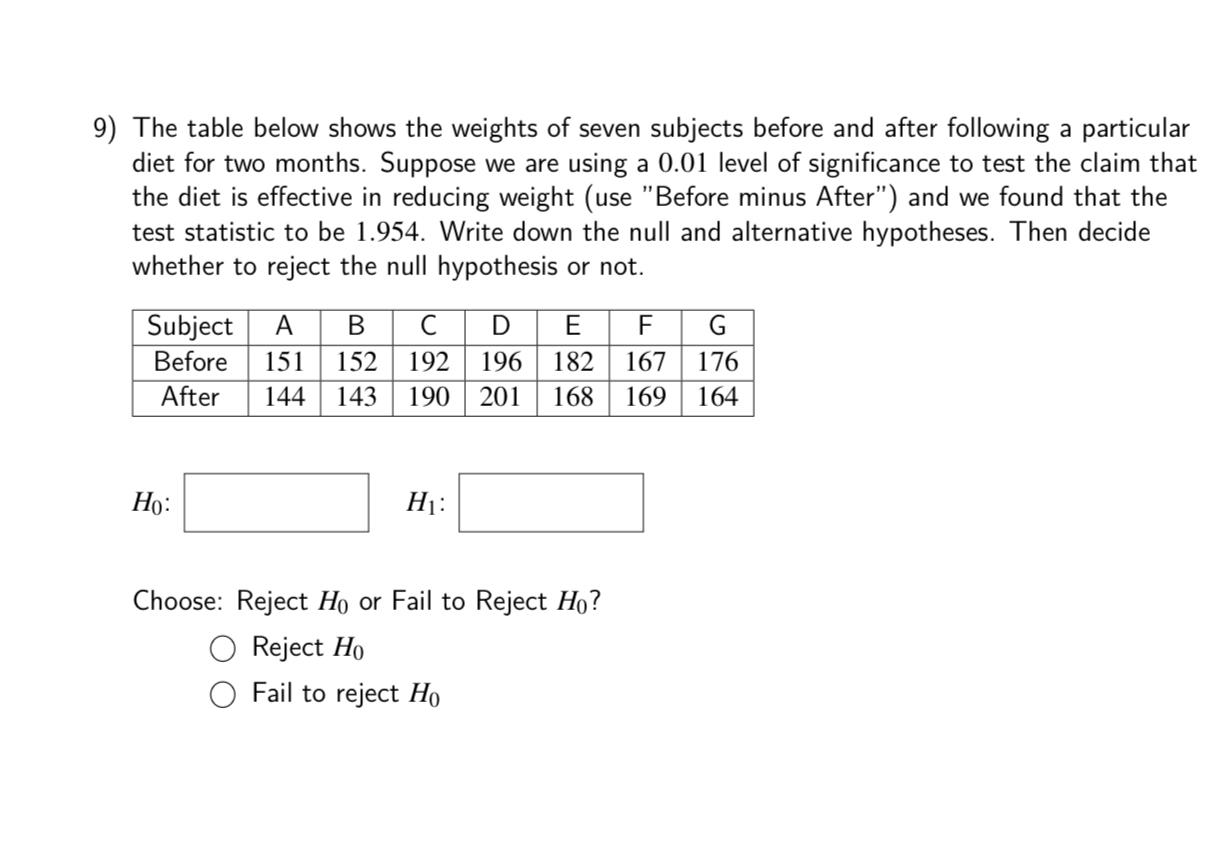 Solved 9) The table below shows the weights of seven | Chegg.com