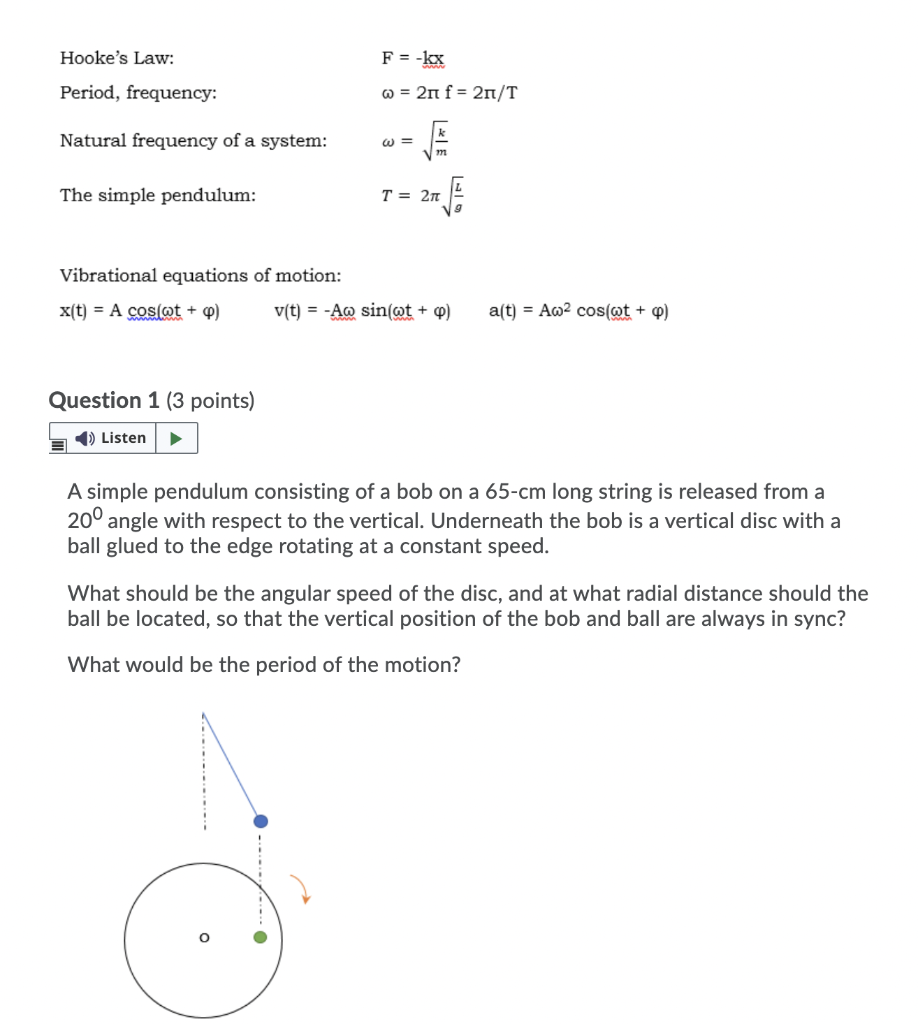 Solved A simple pendulum consisting of a bob on a 65-cm long | Chegg.com