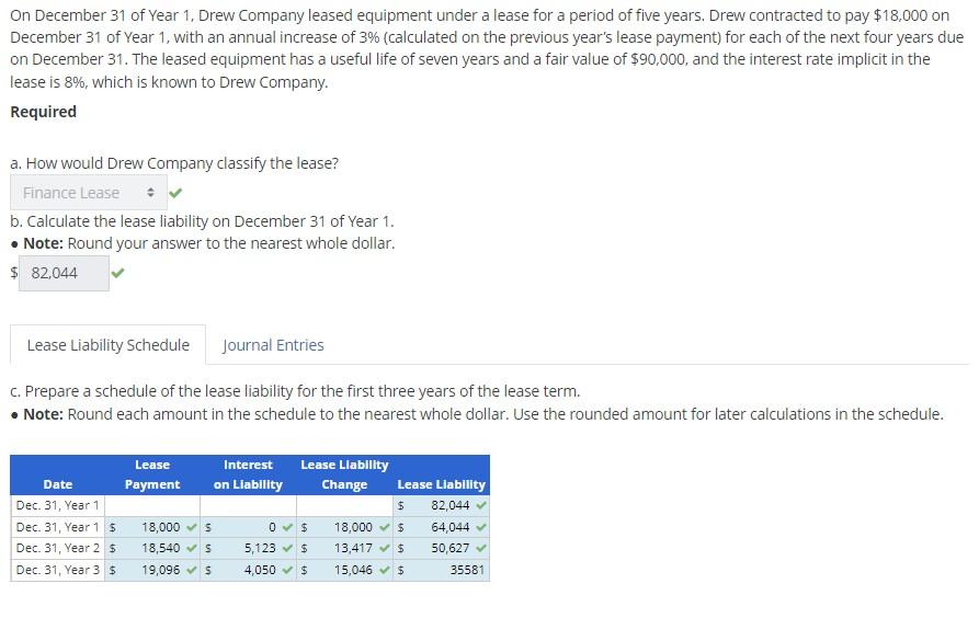 Solved On December 31 of Year 1, Drew Company leased | Chegg.com