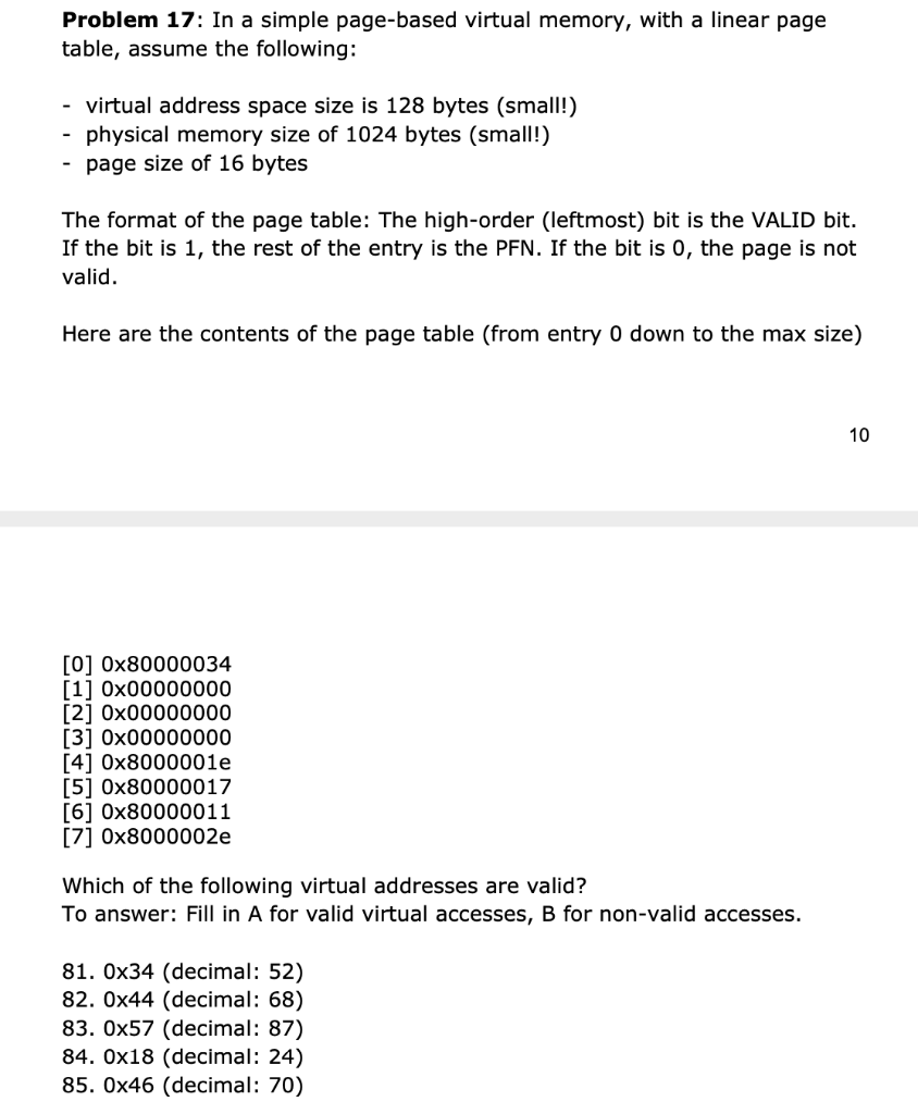 Solved Problem 17: In a simple page-based virtual memory, | Chegg.com