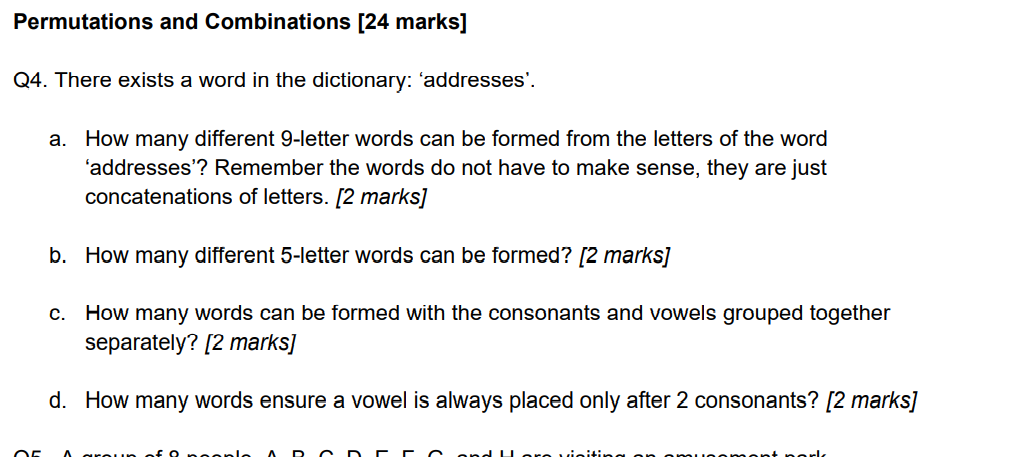 Solved Permutations and Combinations [24 marks] Q4. There | Chegg.com