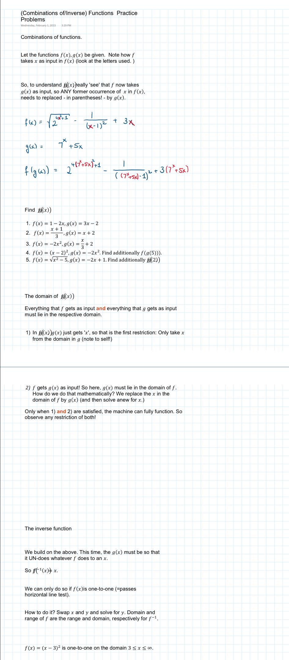 Solved (Combinations of/Inverse) Functions Practice Problems | Chegg.com