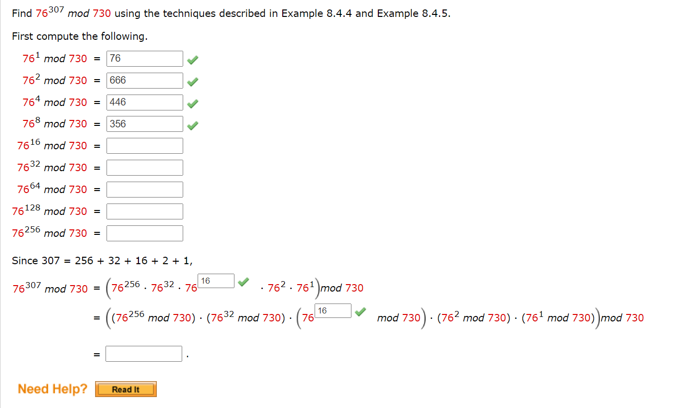Solved Find 76307 mod 730 using the techniques described in | Chegg.com