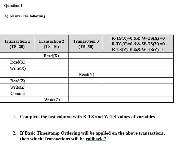 Solved Question 1 A) Answer the following Transaction 1 | Chegg.com
