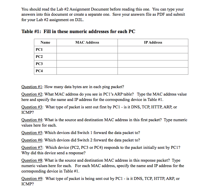 Solved There is a separate Lab #2 Answers document that you | Chegg.com
