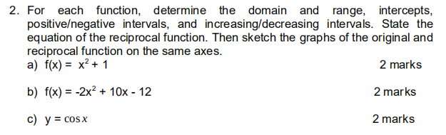 Solved 2. For each function, determine the domain and range, | Chegg.com