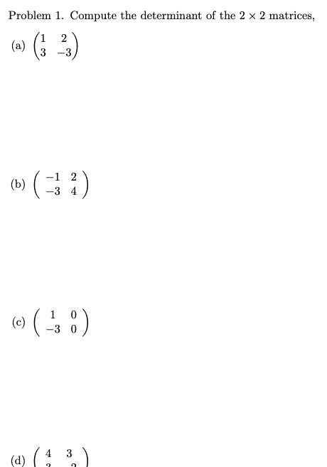 Solved Problem 1. Compute the determinant of the 2 x 2 | Chegg.com
