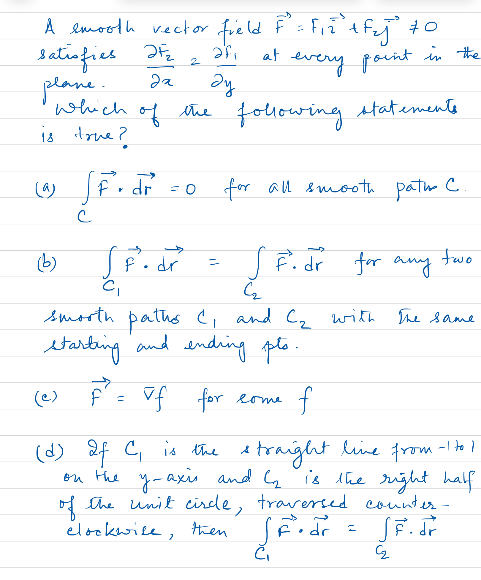 Solved A smooth vector field F=F1i+F2j =0 satiofies | Chegg.com