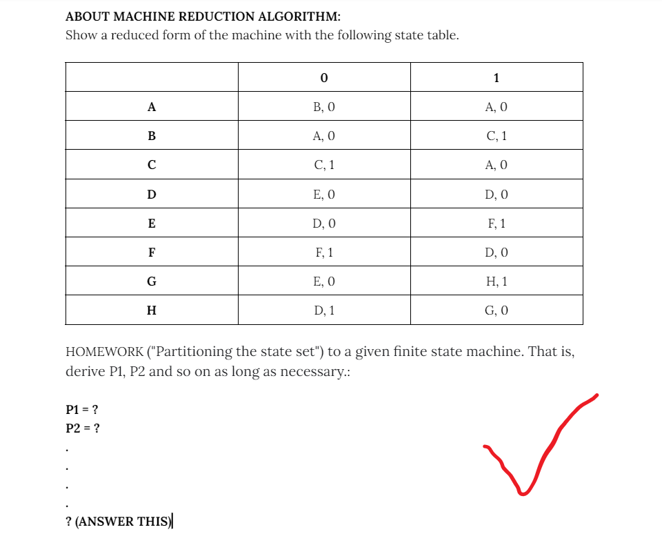 Solved ABOUT MACHINE REDUCTION ALGORITHM: Show a reduced | Chegg.com